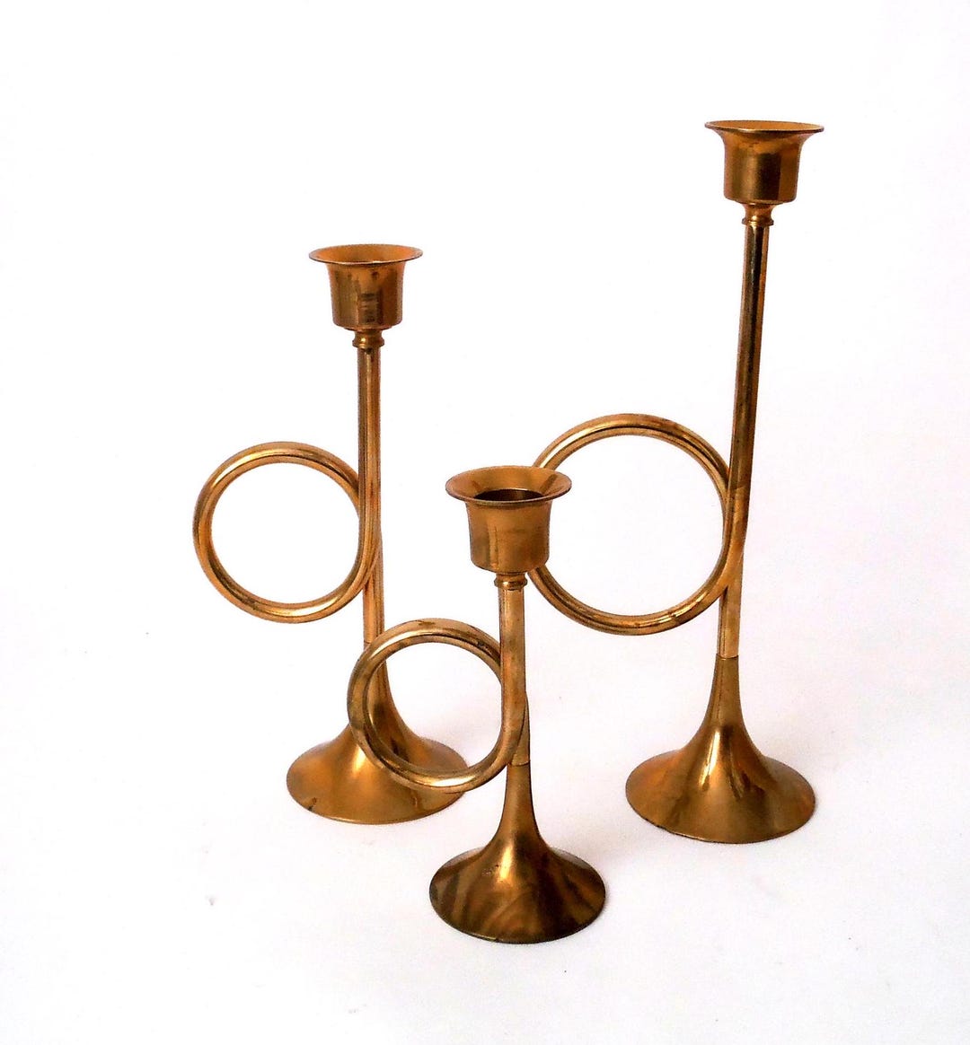 Vintage Brass Candle Holder Set Trombone Shape, Mid Century Brass ... Vintage Brass Candle Holder Set Trombone Shape, Mid Century Brass ...