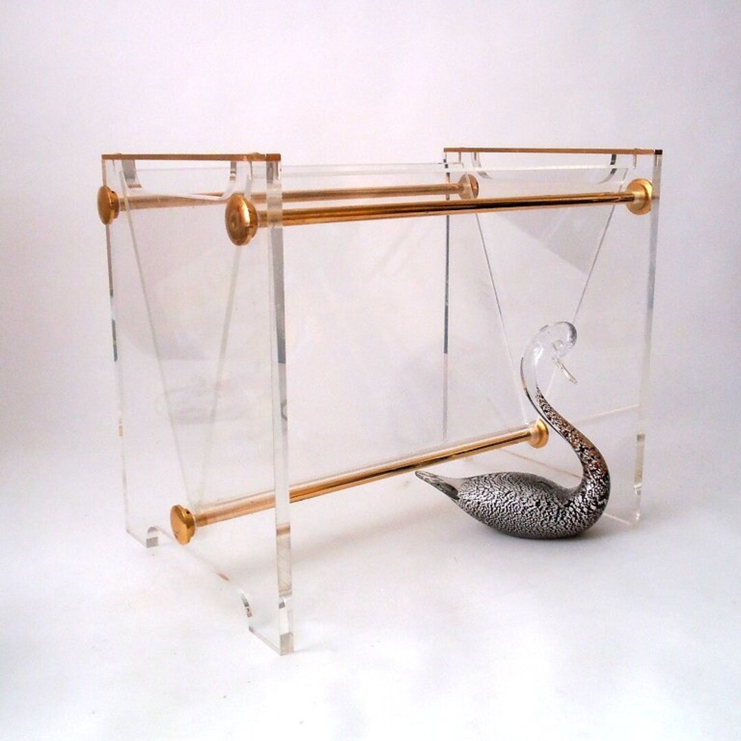 Mid Century Acrylic Magazine Rack With Brass Handle, Plexiglass ...