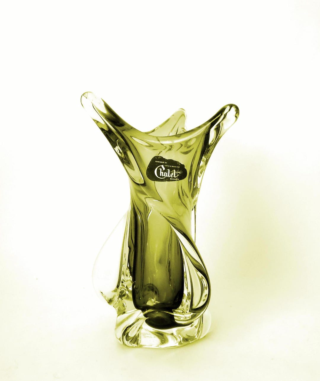 Vintage Canadian Glass Vase, Art Glass Vase Made by Chalet Green Clear ...