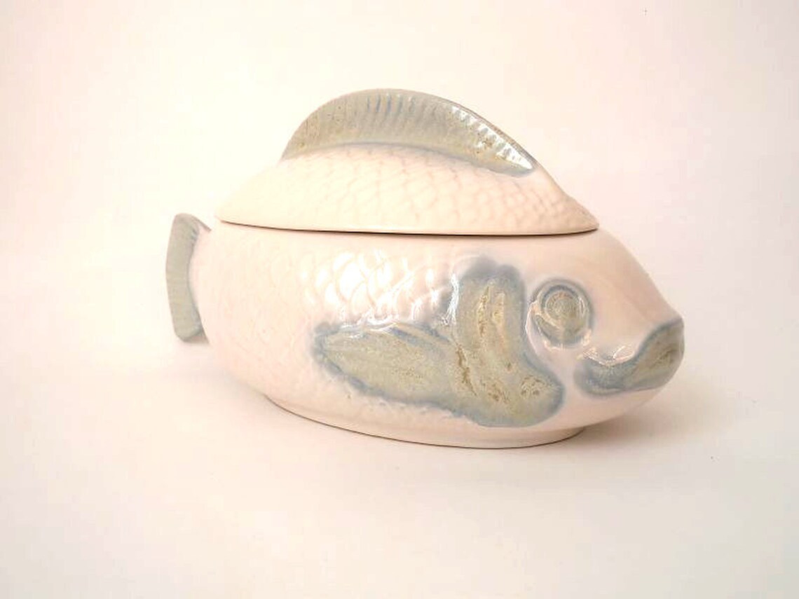 Vintage Fish Soup Tureen, Mid Century Fish Terrine, Lidded Fish Dish ...