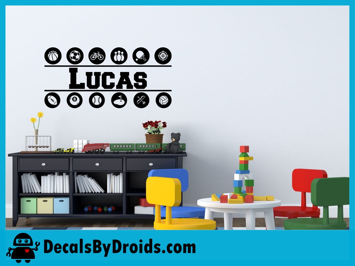 Personalized Sports Icons Vinyl Wall Decal - Custom Name Sticker - Etsy