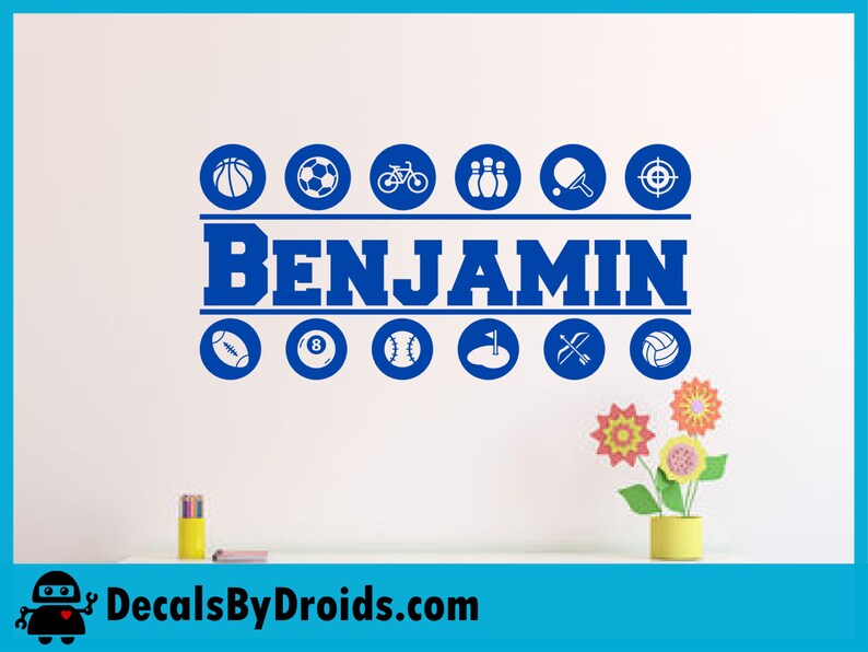 Personalized Sports Icons Vinyl Wall Decal - Custom Name Sticker - Etsy