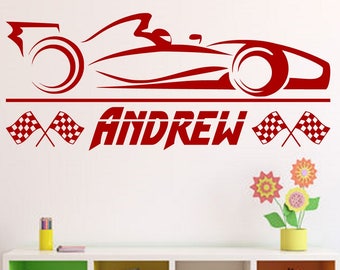 Racing Wall Decal Custom Name Wall Decal Formula 1 Race Car Theme Wall Decor Kids Boys Room ...