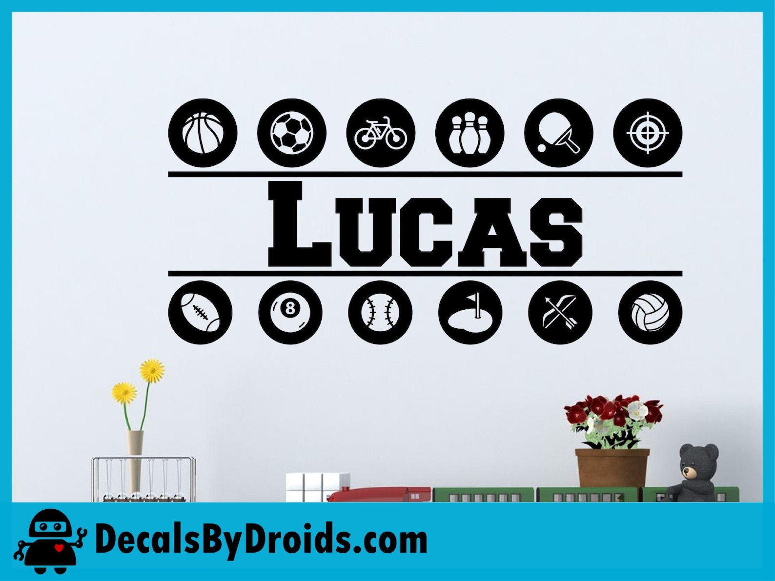 Personalized Sports Icons Vinyl Wall Decal - Custom Name Sticker - Etsy