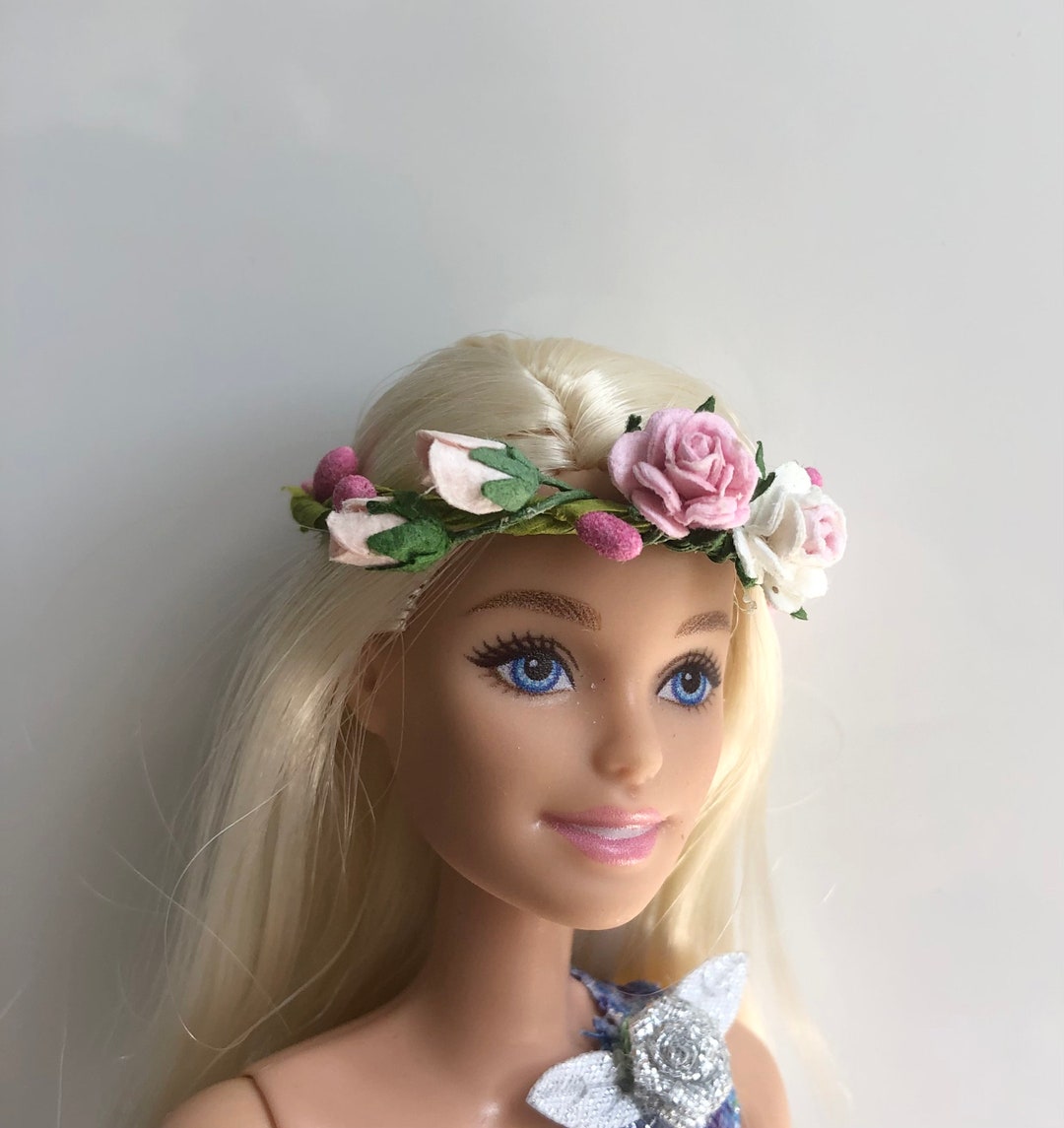 Doll Flower Crown, Pink and White Flower Crown, Fashion Doll Attribute ...