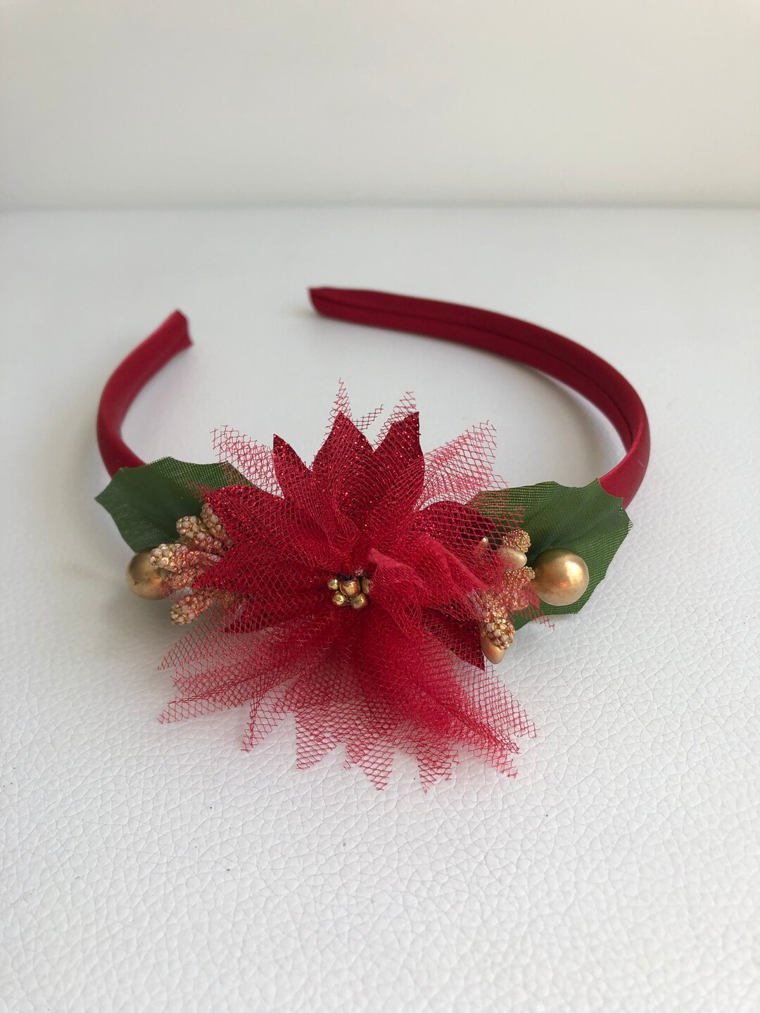 Christmas Headband, Red Poinsettia Headband, Photography Prop ...