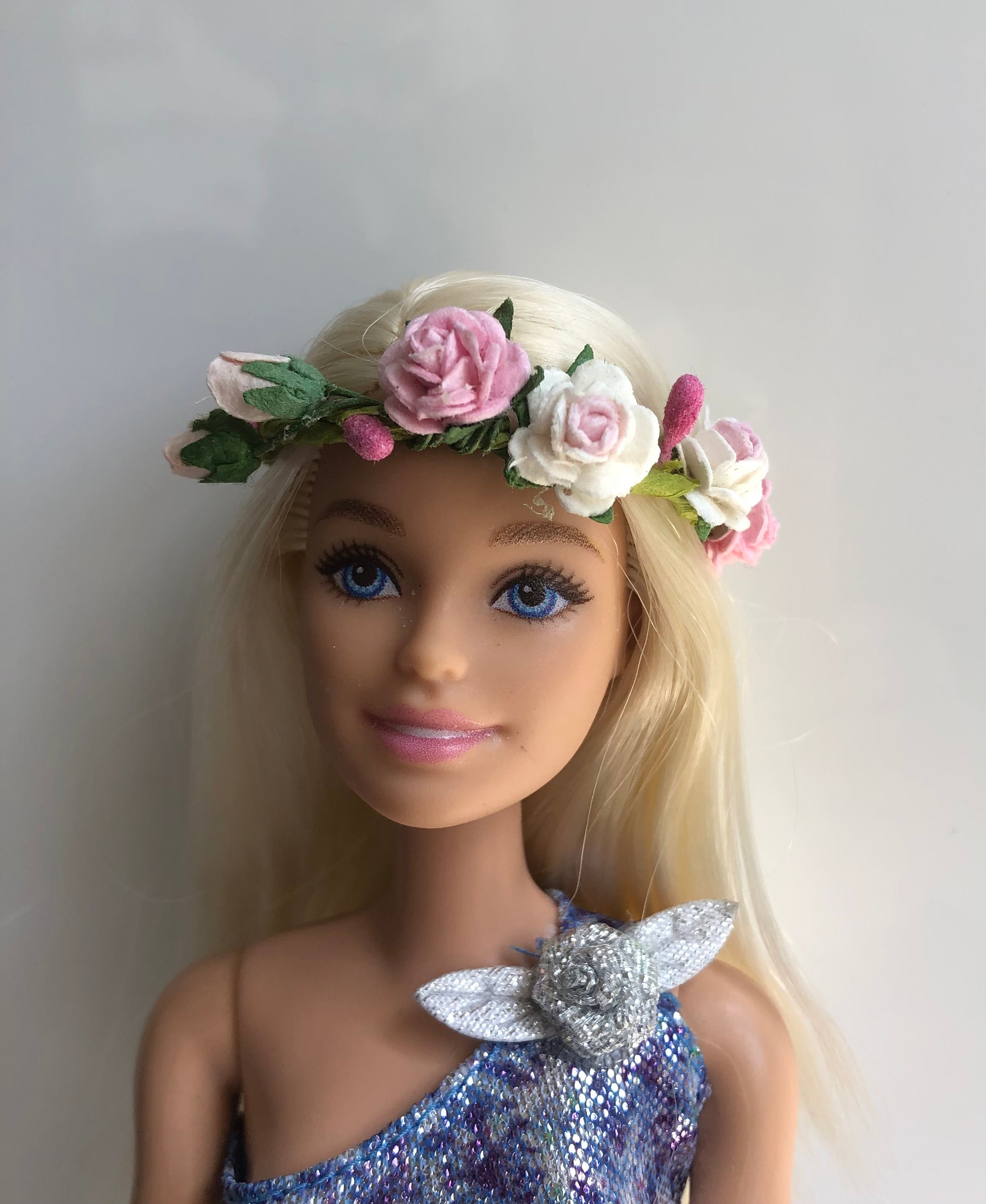 Doll Flower Crown, Pink and White Flower Crown, Fashion Doll Attribute ...