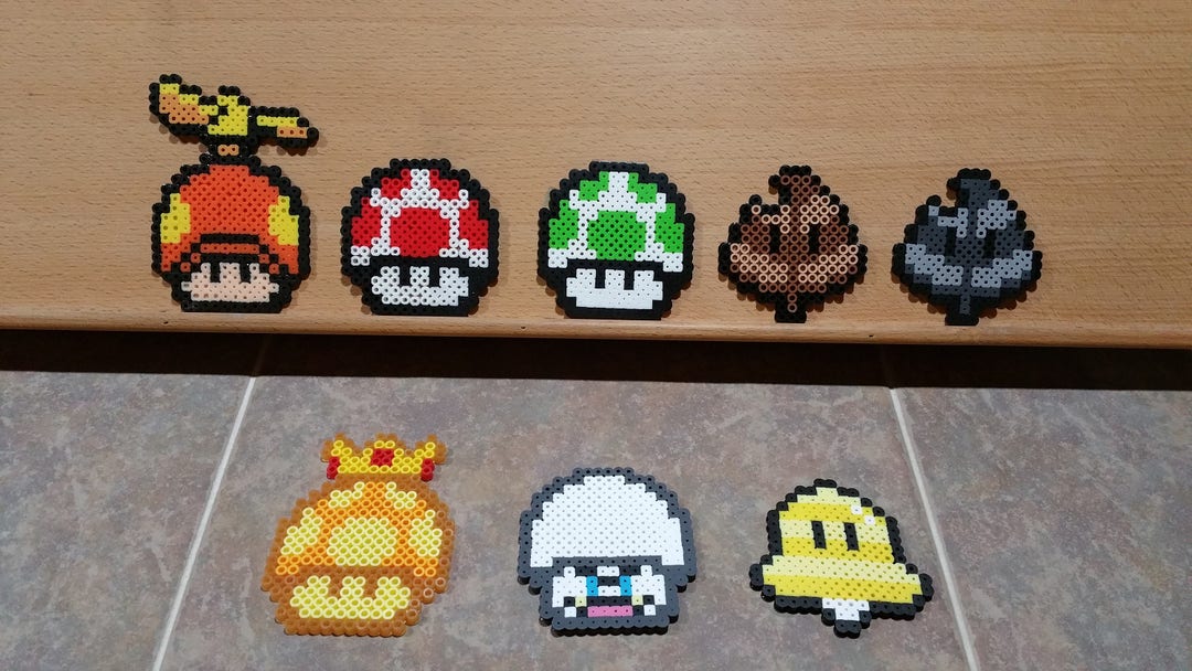 Super Mario Power Ups Custom Made Super Mario Perler 8-bit Perler Bead ...