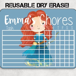 Chore Chart for Girls, Dry Erase Chart Kids, Princess Chore Board, Erasable Chore Board ...