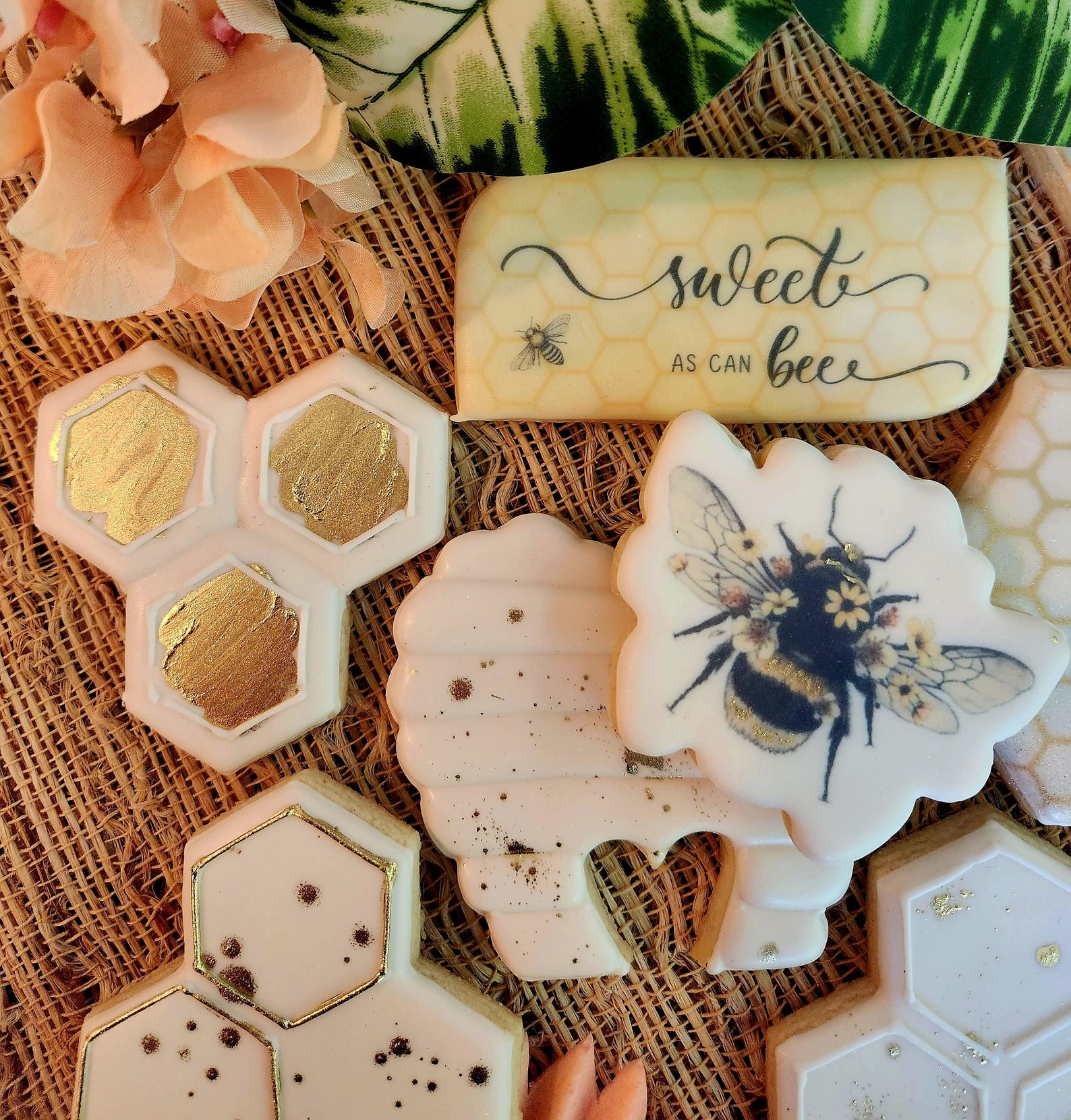 Bee Cookies set of 12 Ivory and Gold, Sweet as Can Bee, Bay Bee, Bride ...