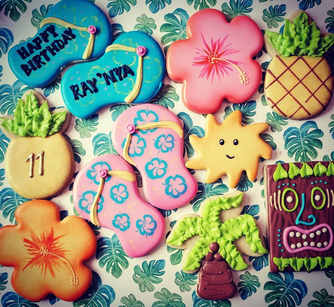 Tropical Tiki Hawaiian Custom Sugar Cookies, One Dozen, Luau Cookies ...