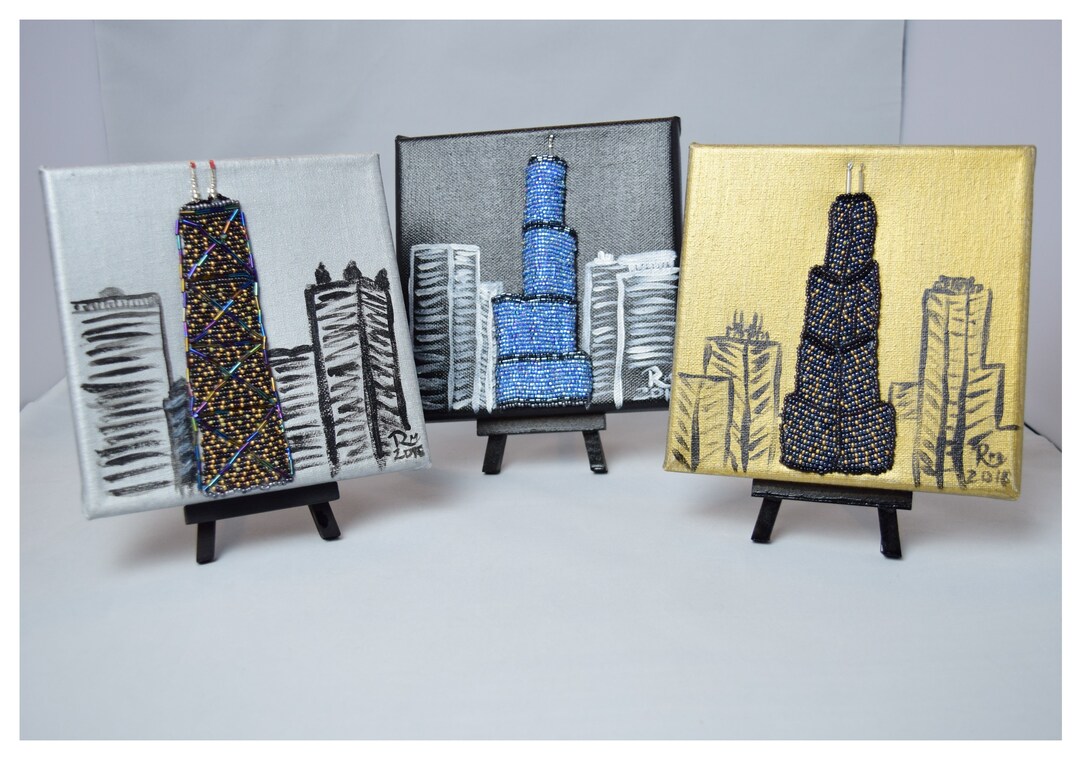 Chicago Landmarks Original Artwork Beaded Art on Canvas Modern Art ...