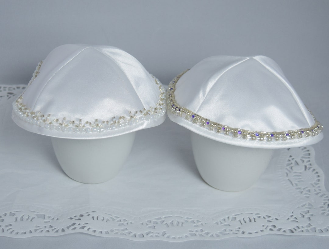 White Satin Kippah Yarmulke for Jewish Wedding, Unique Head Covering ...