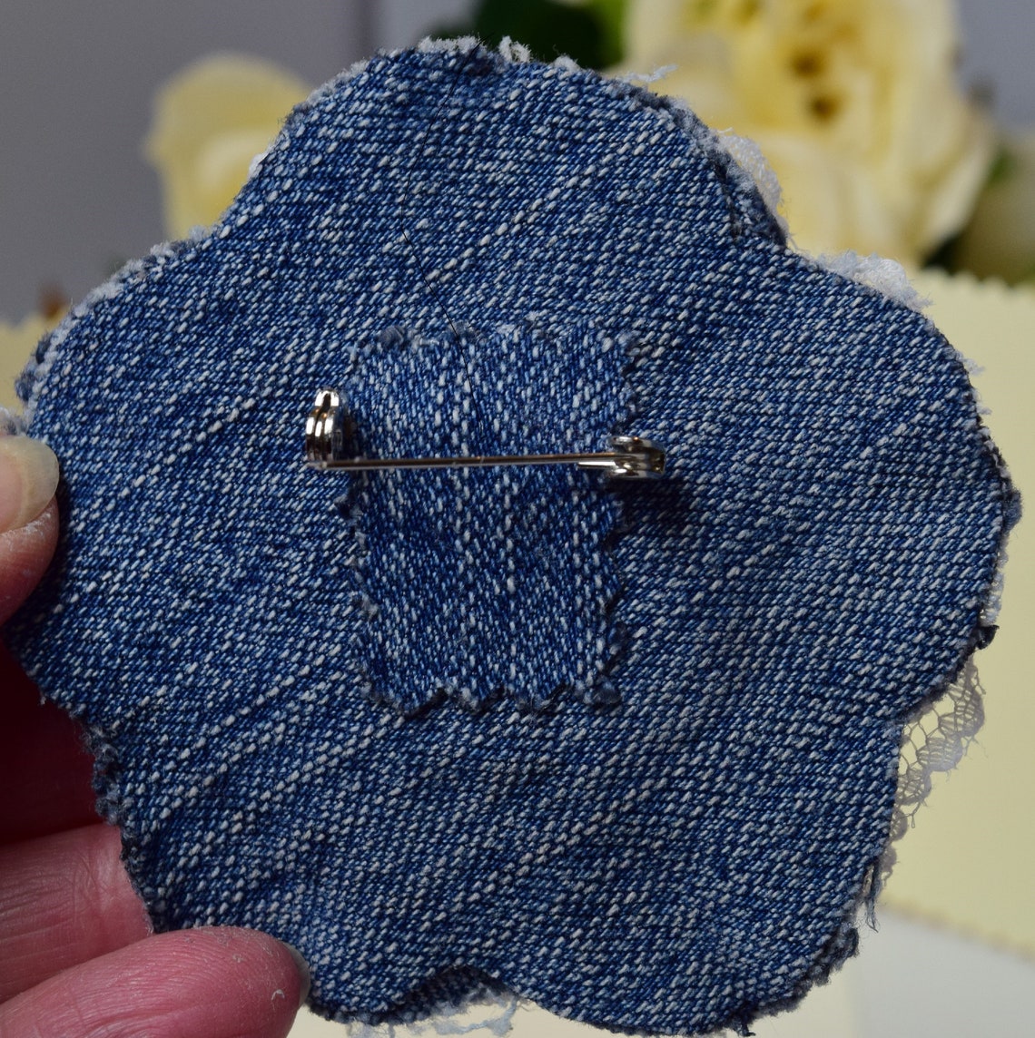 Handmade Denim Flower Brooch Upcycled Fabric Brooch Vintage Shabby Chic ...