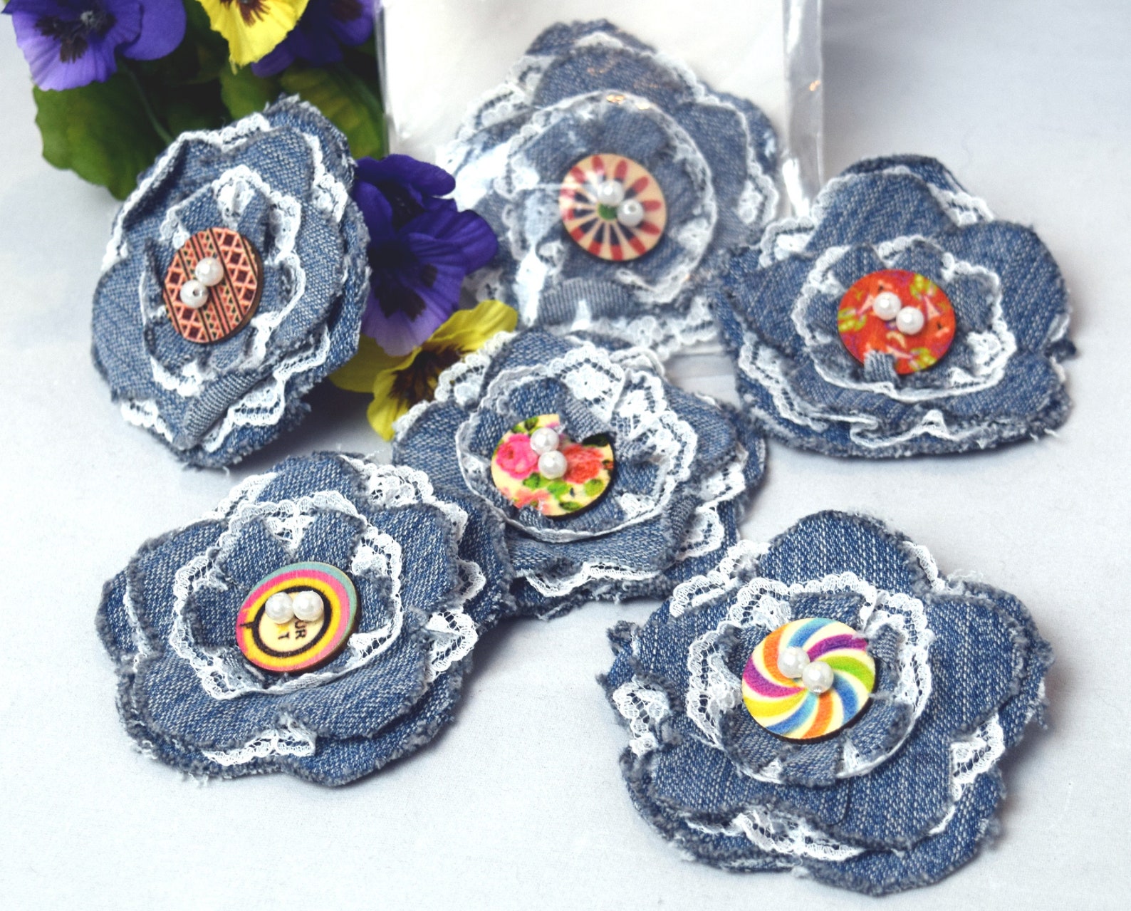 Denim Flower Brooch Upcycled, Birthday Gift for Her, Denim Pin, Thank ...