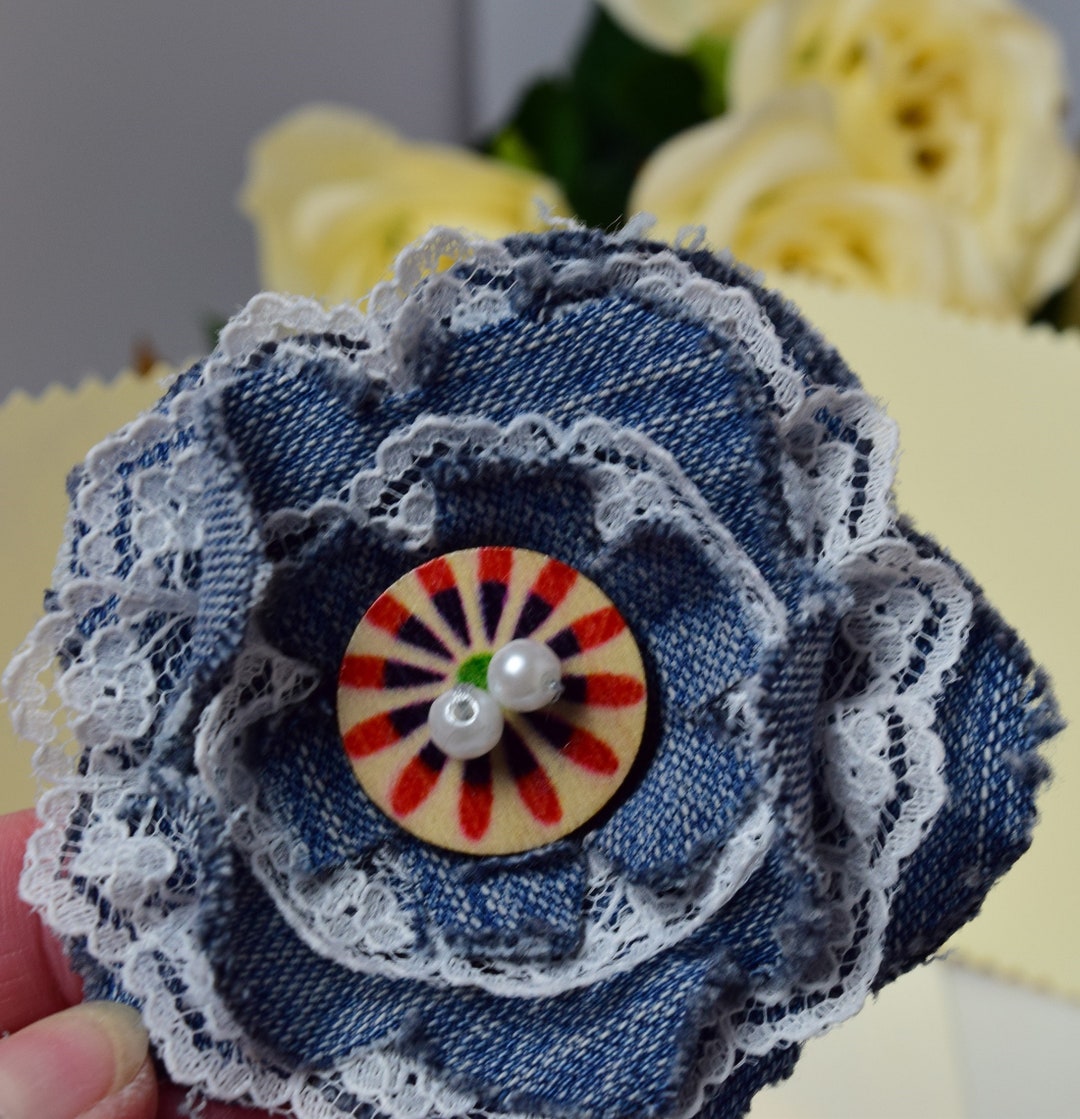 Denim Flower Brooch Upcycled, Birthday Gift for Her, Denim Pin, Thank ...