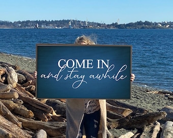 Welcome Come in and Stay Awhile You Will Always Belong Framed Wood Sign ...
