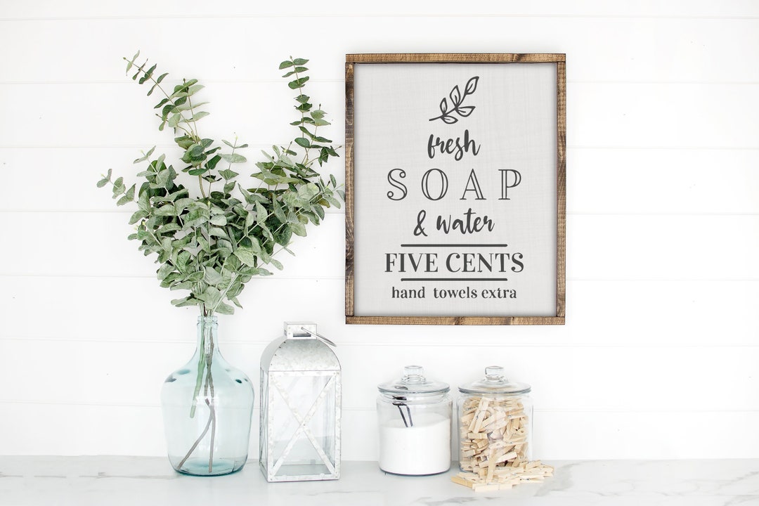 Letrero de madera Jabón fresco y agua Signo de granja Signo de baño ...