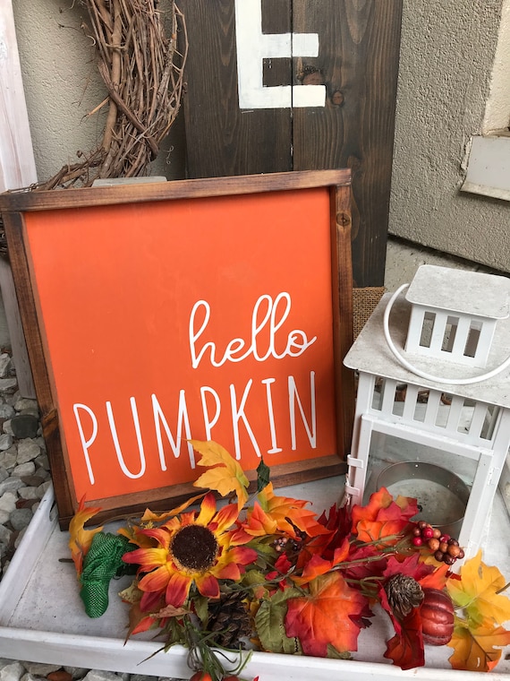Hello Pumpkin Wood Sign Wooden Hanging Farmhouse Fall Decor | Etsy