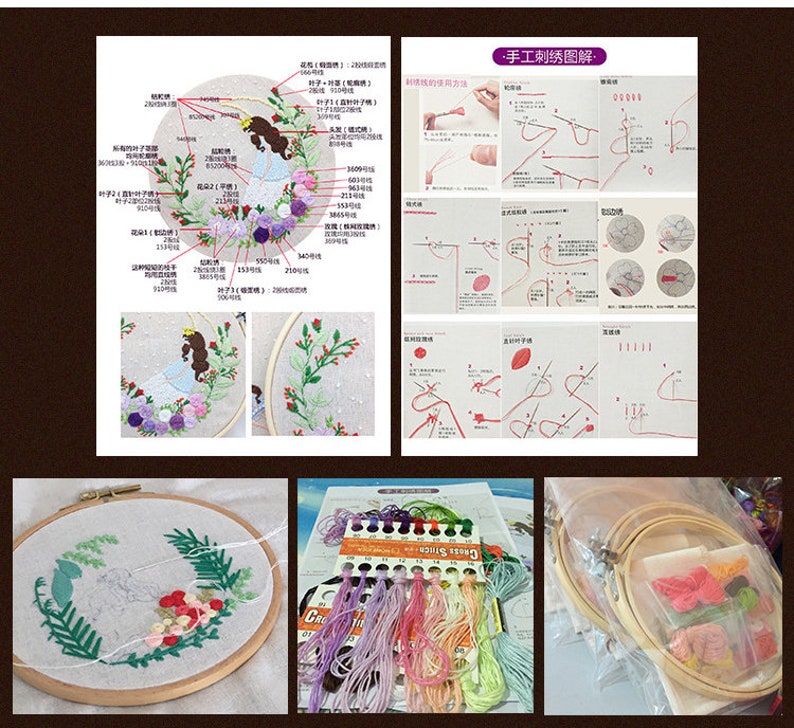 Beginner Embroidery Kit Full Kit DIY Floral Needlepoint Hoop Wall Art ...