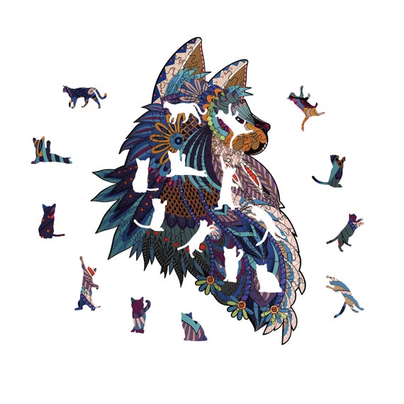 3D Wooden Cat Puzzles With Gift Box Animals Shape Puzzle - Etsy