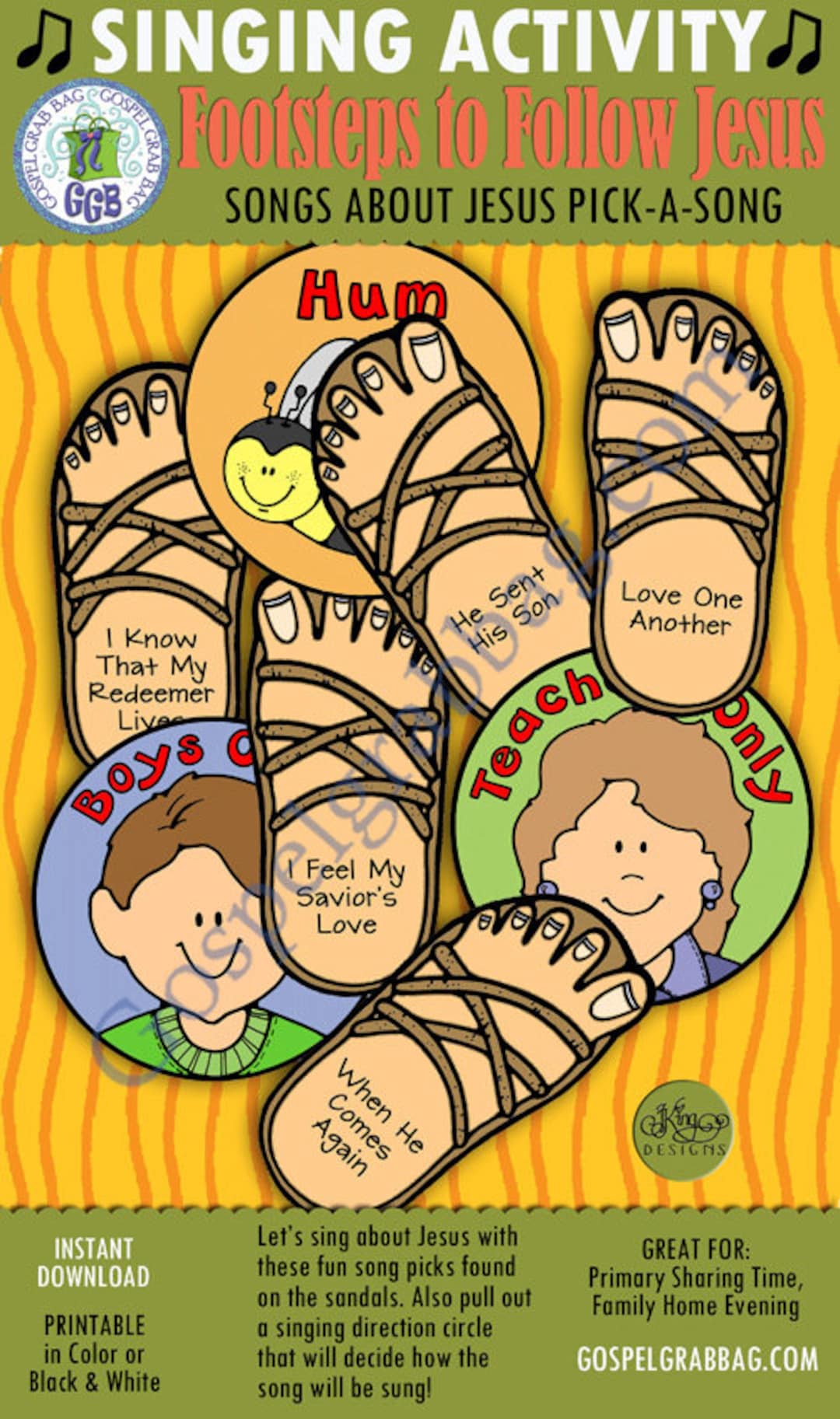 Primary Music Singing Activity, footsteps to Follow Jesus Pick-a-song ...