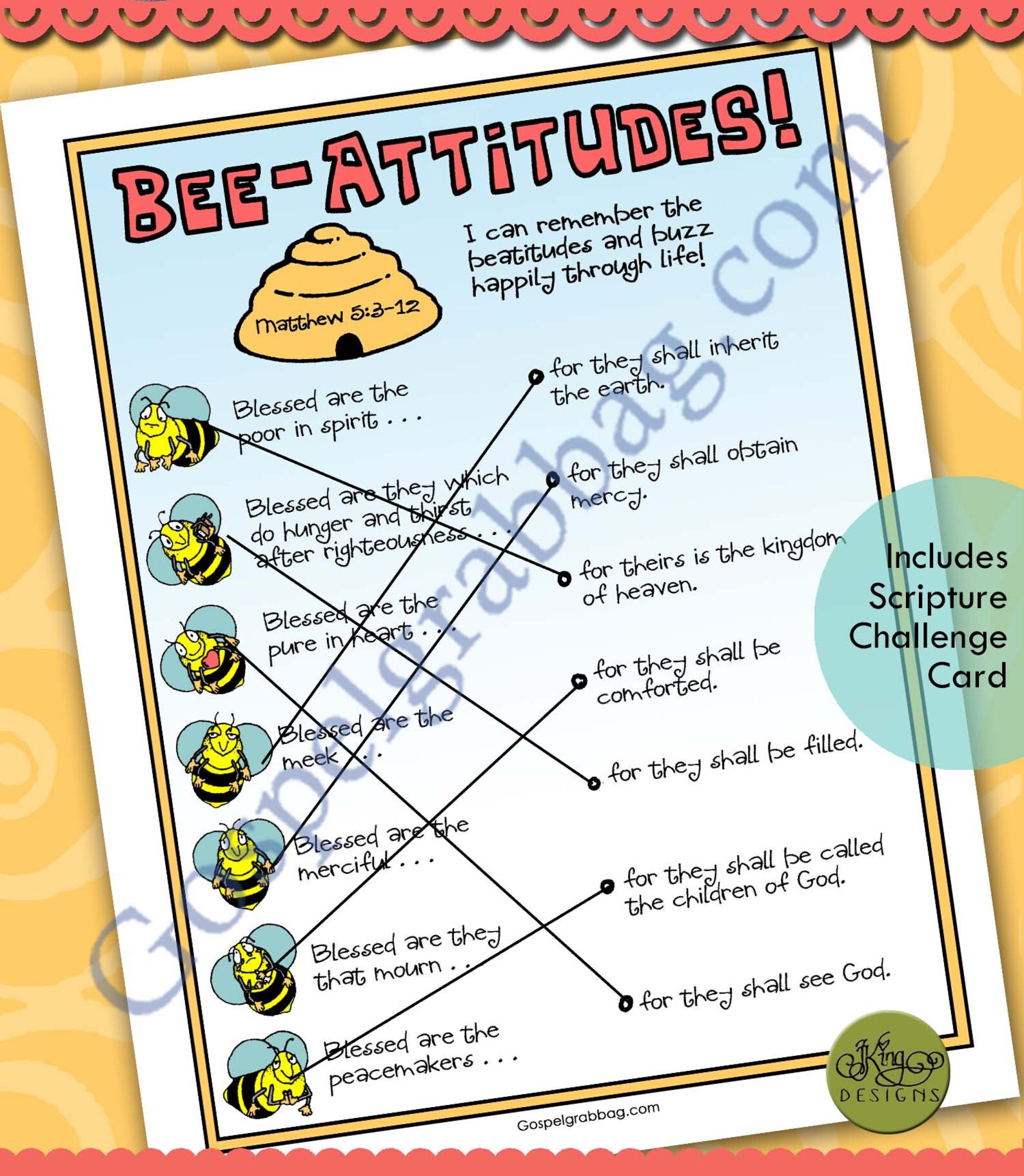 Blessed Beatitudes bee-attitudes Cross-match Puzzle LESSON LIFESAVER ...