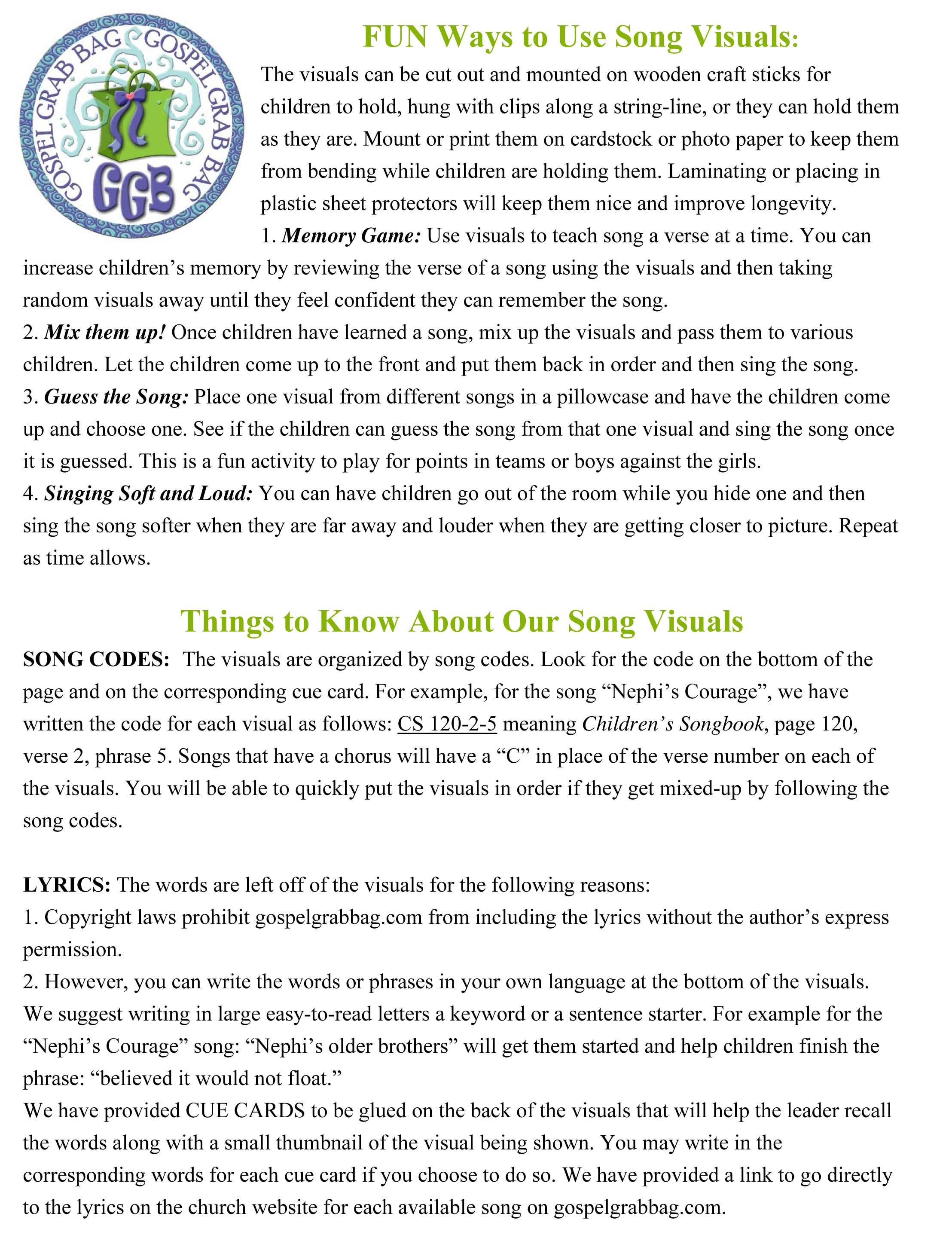 Song Visuals: book of Mormon Stories children's Songbook, 118 Picture ...