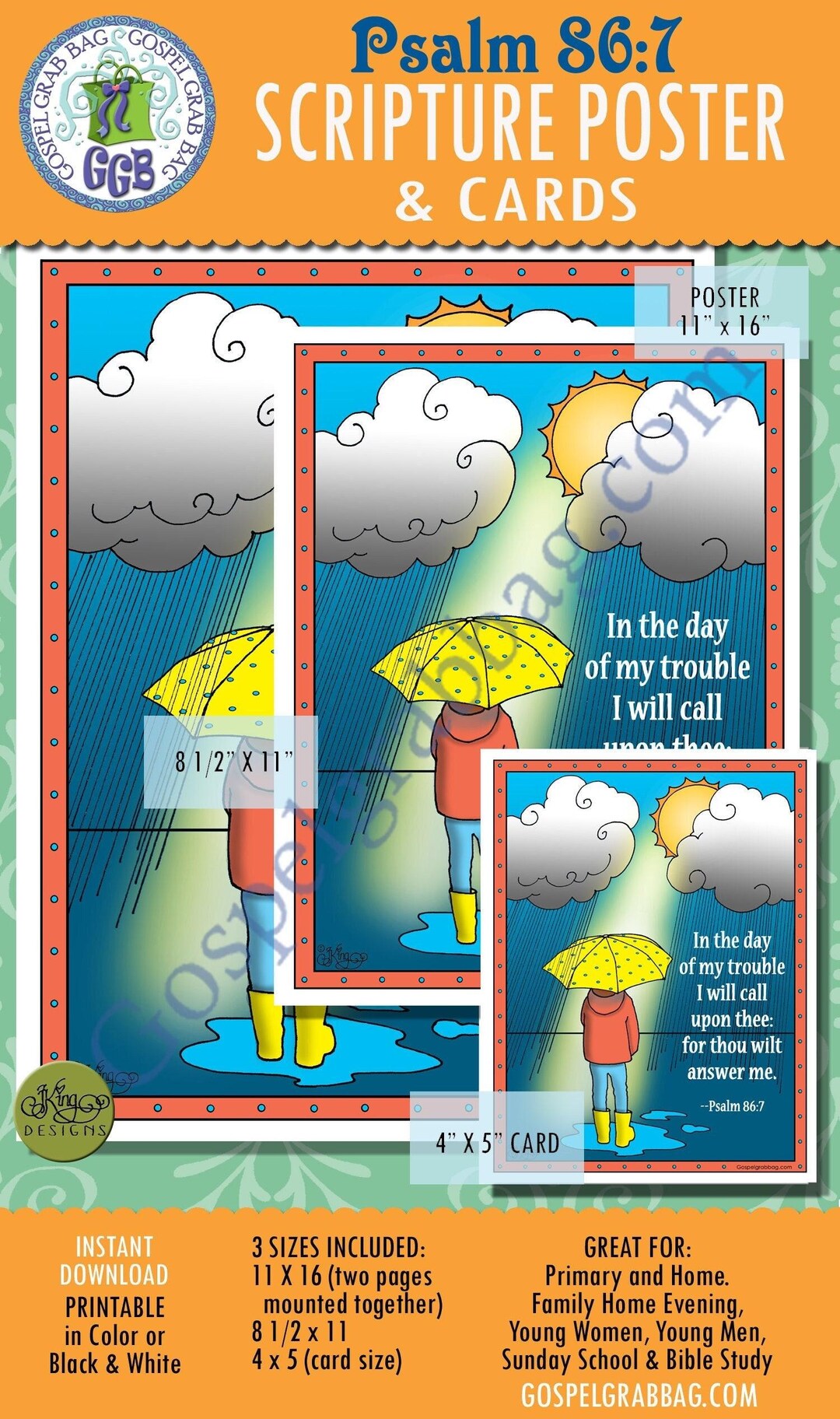 PRAYER - ADVERSITY Scripture Poster/card Set Psalm 86:7 "in the Day of ...