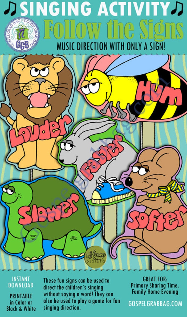 Primary Music Singing Activity, follow the Signs Pick-a-song and ...