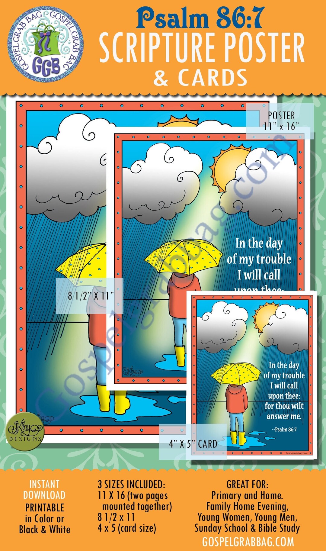 PRAYER - ADVERSITY Scripture Poster/card Set Psalm 86:7 "in the Day of ...