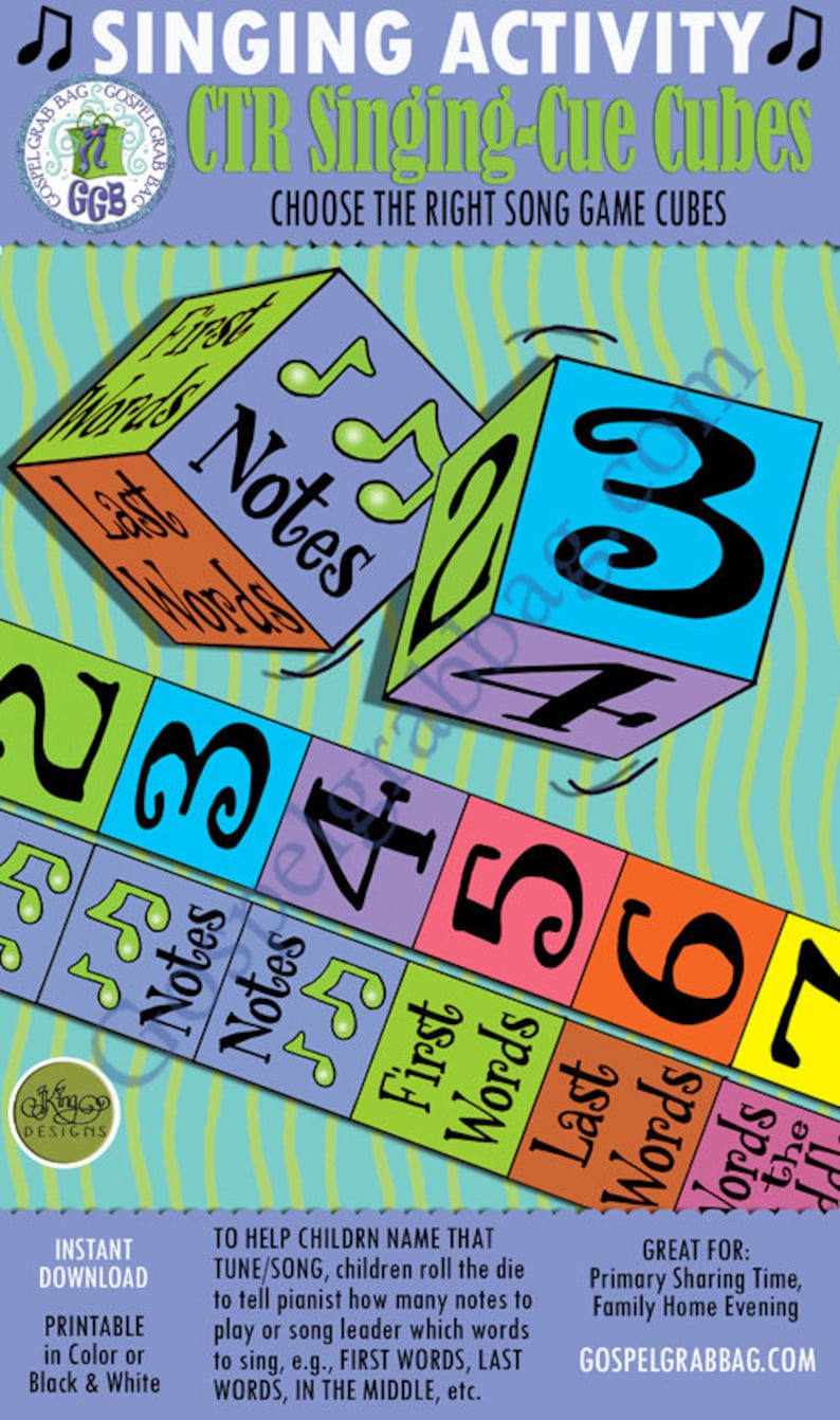 Primary Music Singing Activity, "ctr Singing Cubes" Choose-a-song a ...