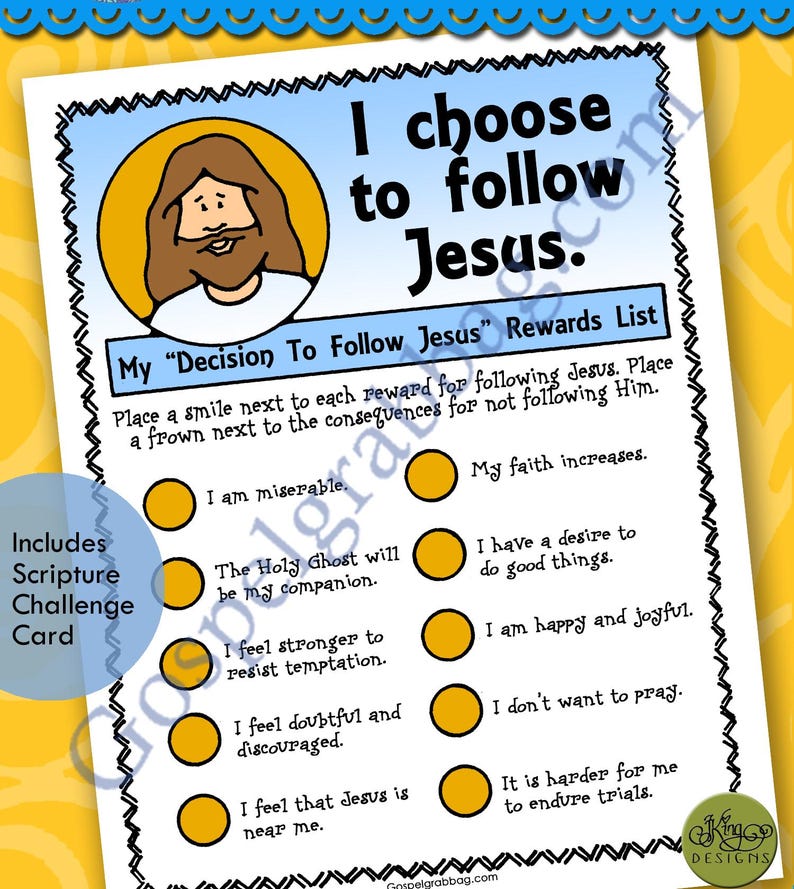 JESUS "i Choose to Follow Jesus" My Decision/rewards List for Sunday ...