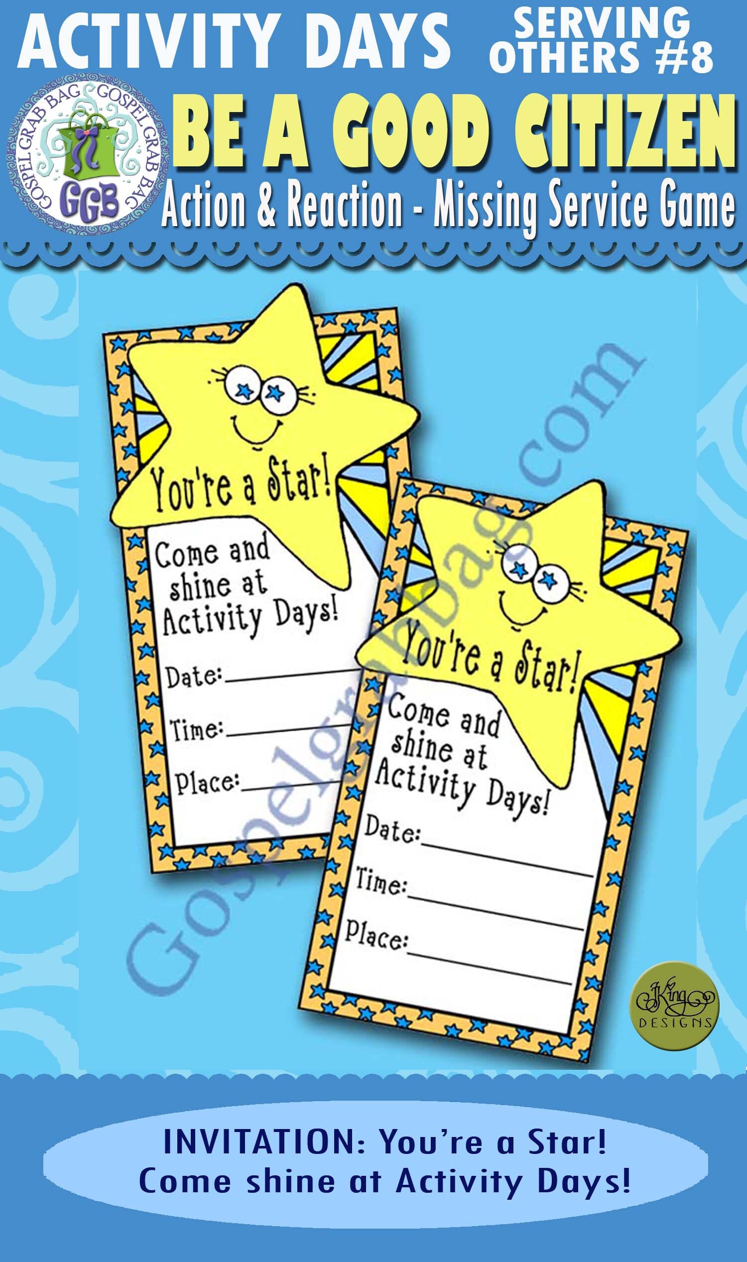 Activity Days Serving Others GOAL 8 PRINTABLE Invitation and Activity ...
