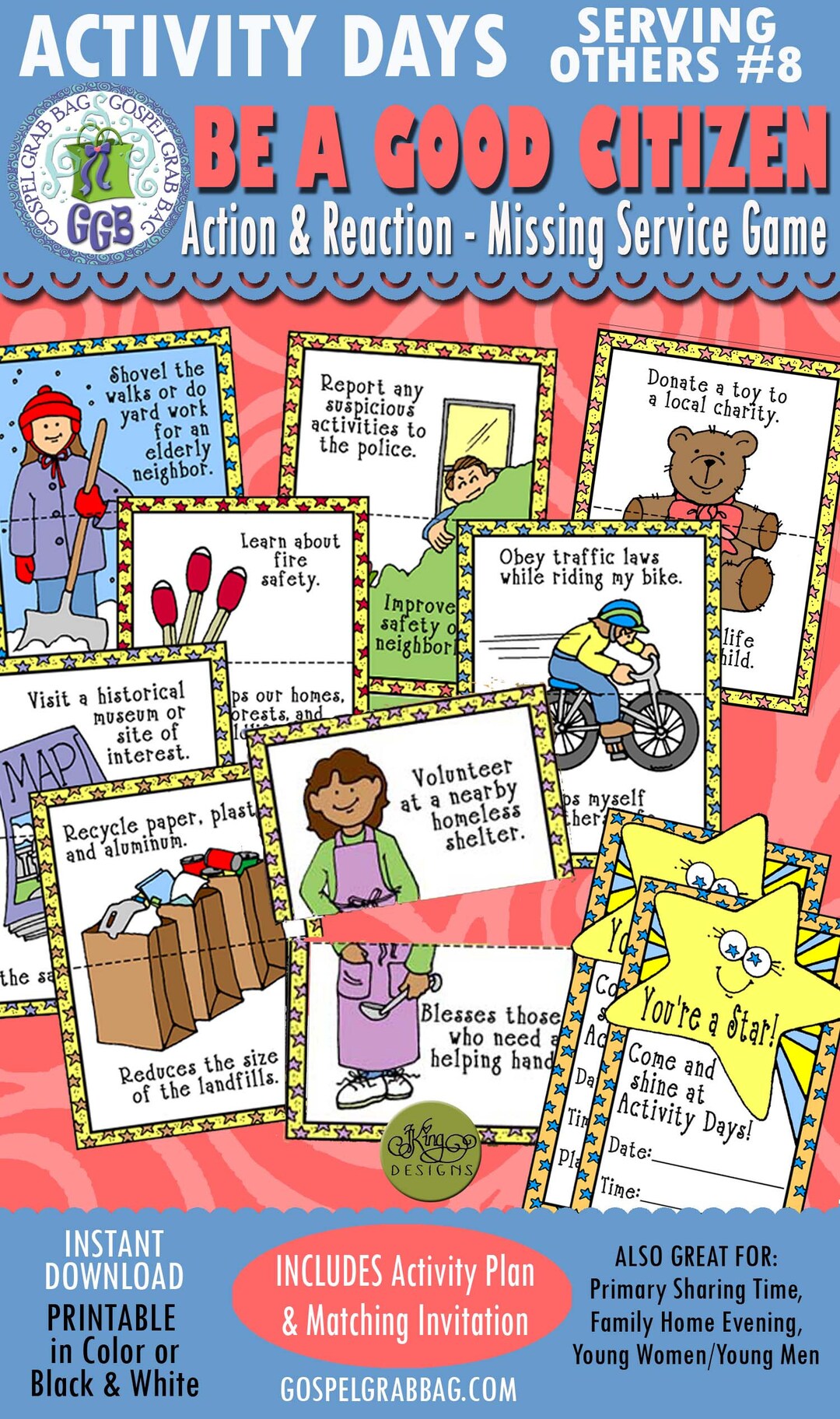 Activity Days Serving Others GOAL 8 PRINTABLE Invitation and Activity ...