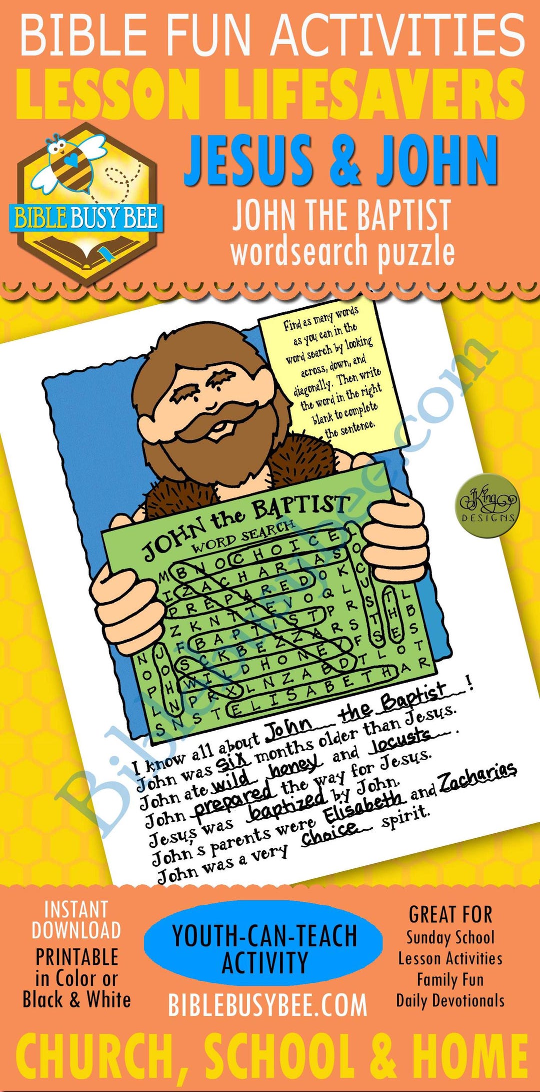 JOHN THE BAPTIST (and Jesus) Word Search Puzzle for Sunday School ...