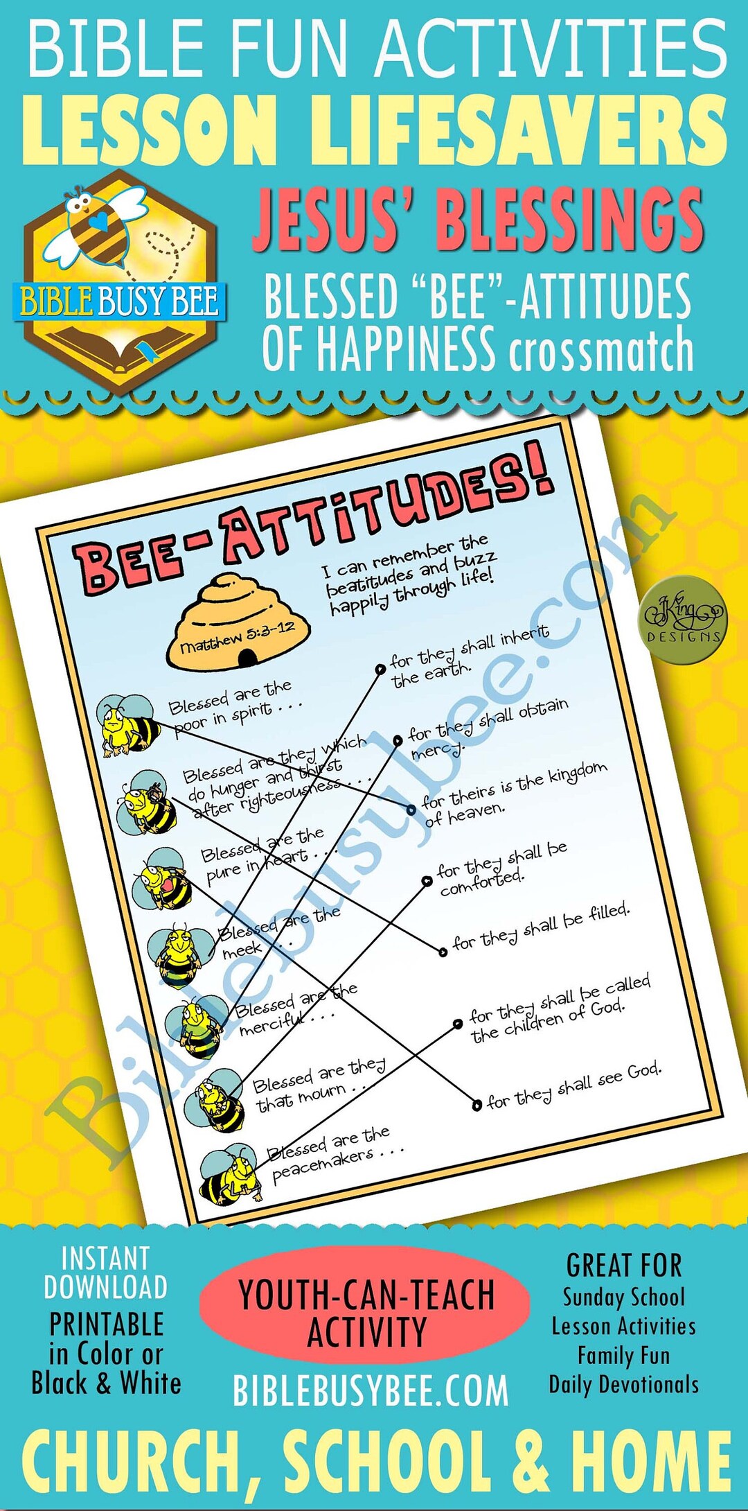 Blessed Beatitudes (bee-attitudes!) Cross-match Puzzle - LESSON ...