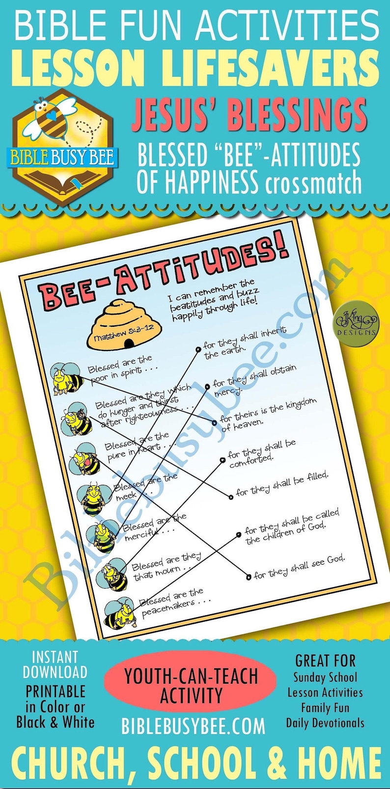 Blessed Beatitudes (bee-attitudes!) Cross-match Puzzle - LESSON ...