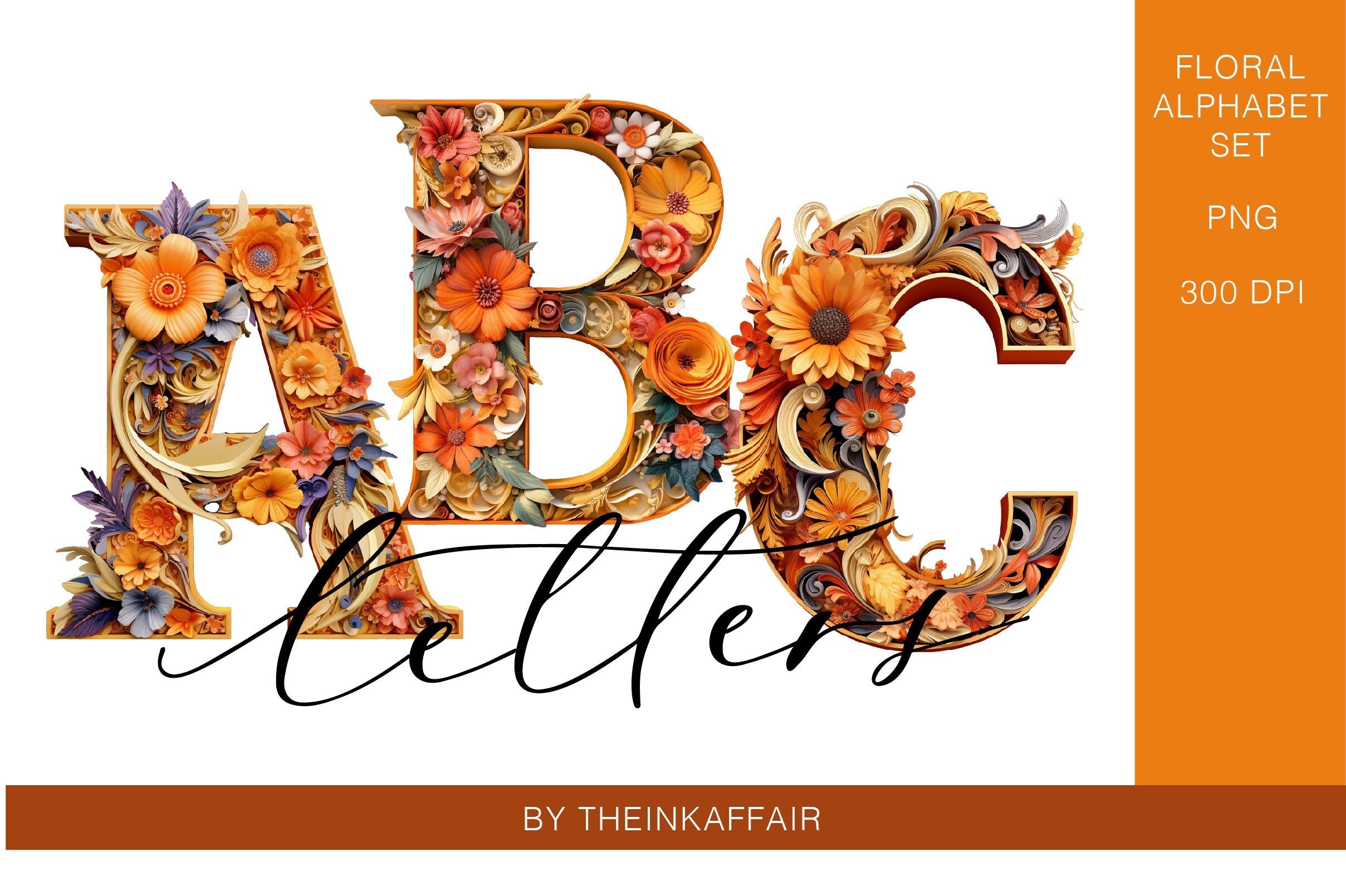3D Paper Cut Floral Alphabet Set PNG, Paper Quilling Alphabet, Alphabet ...