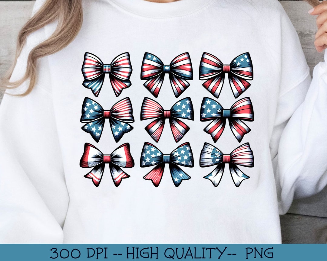 Coquette American Flag PNG, Coquette Bows PNG, 4th of July Sublimation ...