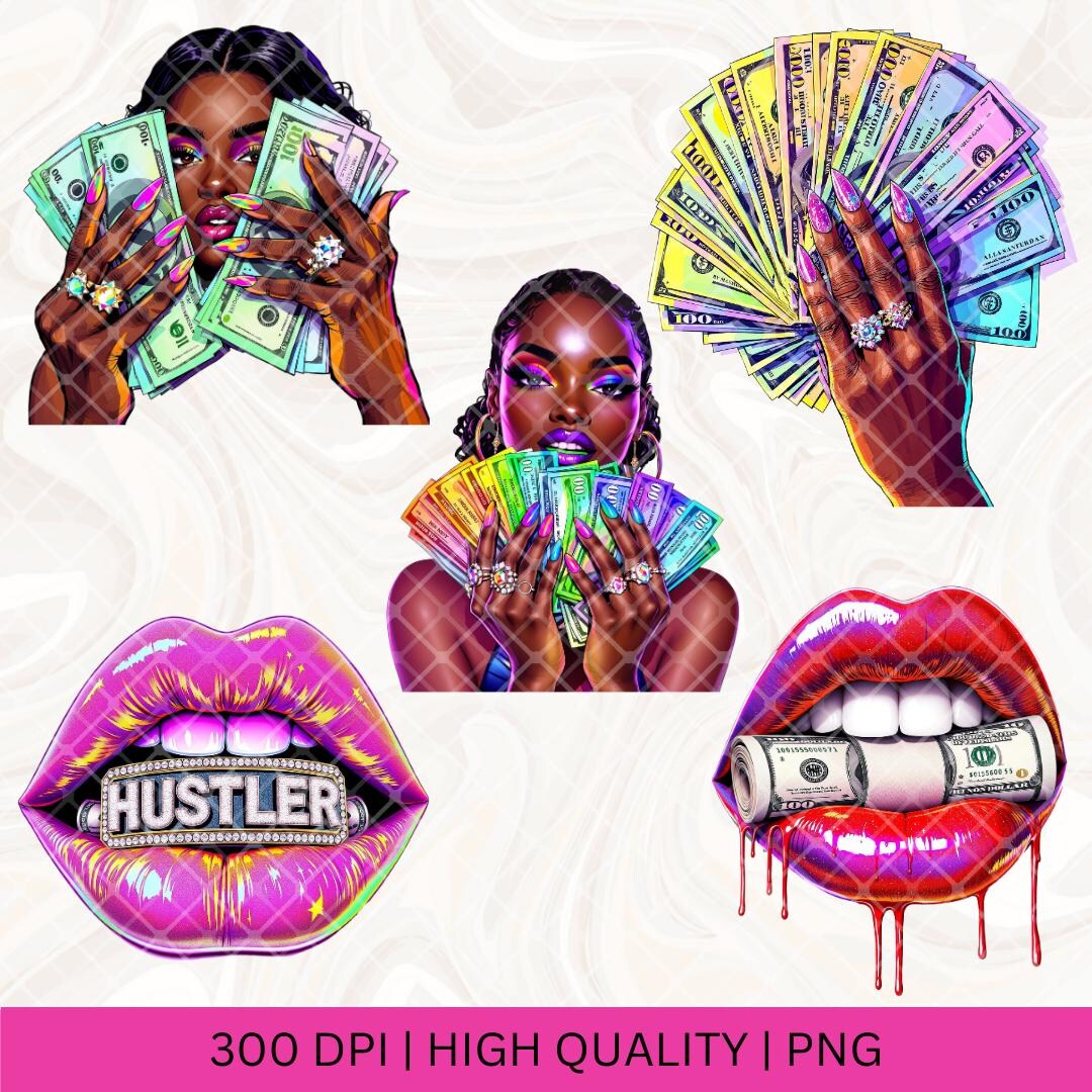 Money PNG Bundle, Hustler Hands With Money Stack Clipart, Black Girl ...