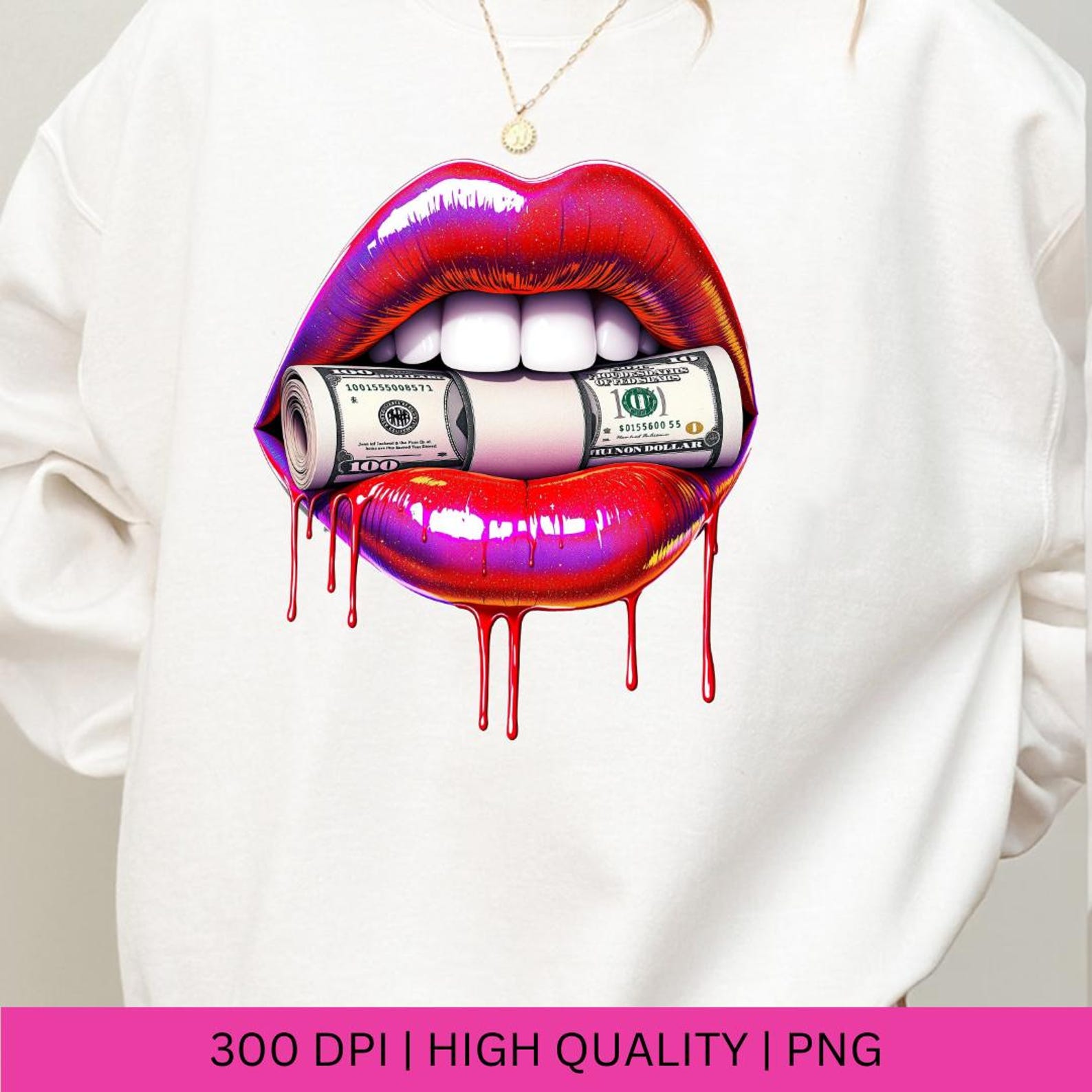 Glam Money Lips Sublimation PNG Clipart, High-quality Transparent Red ...
