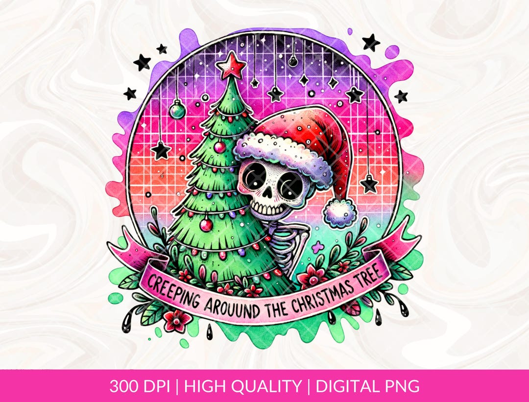 Christmas Skeleton PNG, Creeping Around the Christmas Tree Clipart ...