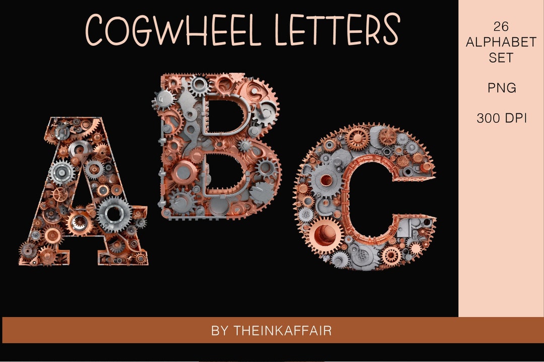3D Cogwheel Gear Alphabet Monogram Set, Steampunk Alphabet, Fathers Day ...
