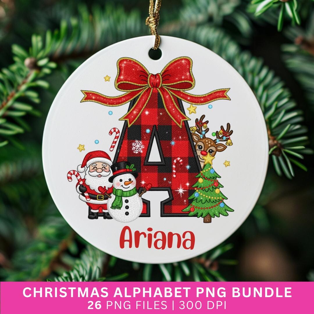 Personalized Christmas Ornaments PNG, Custom Name Santa Initial Letter ...