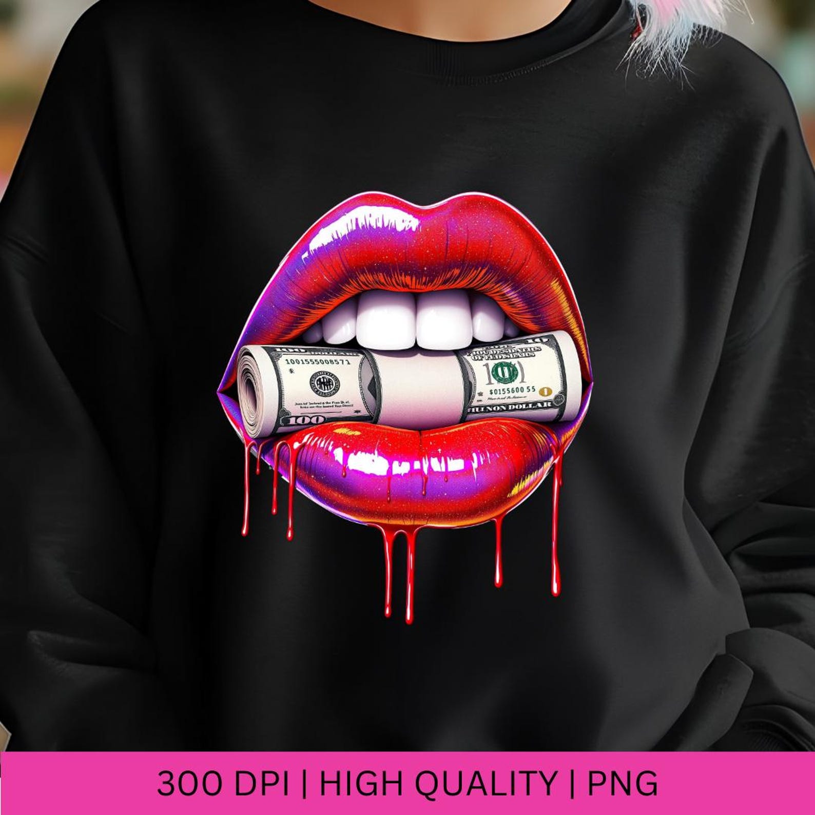 Glam Money Lips Sublimation PNG Clipart, High-quality Transparent Red ...