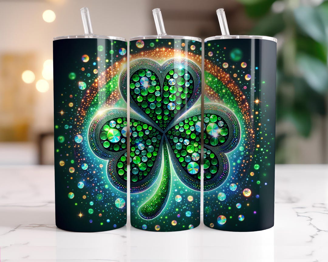 Sparkly Shamrock Tumbler Wrap, Glittery St Patricks Day Lucky Clover ...