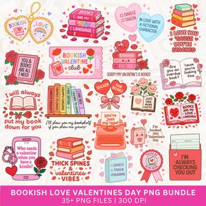Valentine Bookish PNG Bundle, Valentines Day Book Lover Sublimation ...