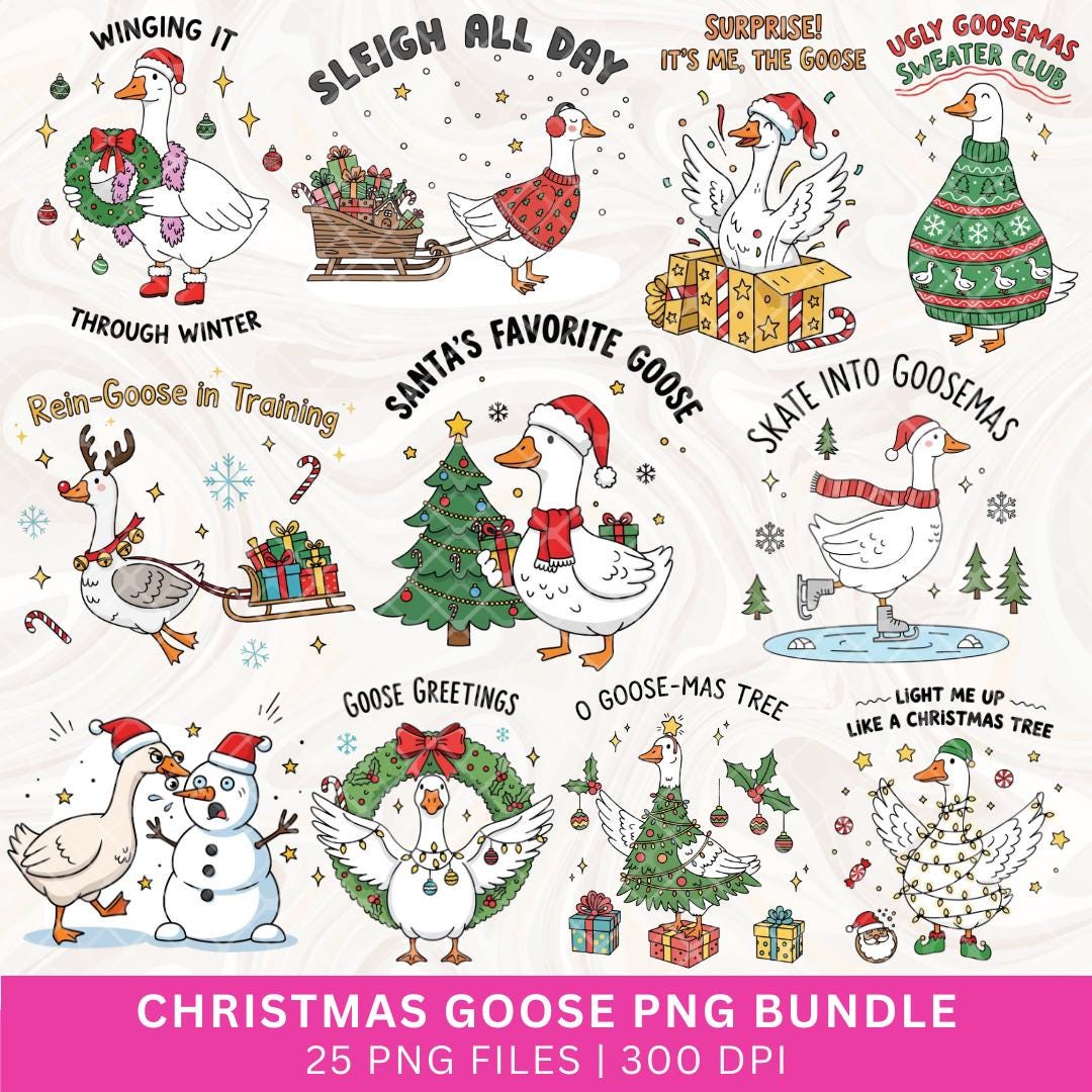 Merry Goosemas Png, Funny Christmas Goose Sublimation Bundle, Cute ...