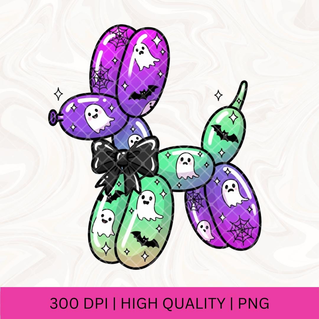 Halloween Balloon Dog Png, Ghost Balloon Animal Clipart, Neon Cute ...